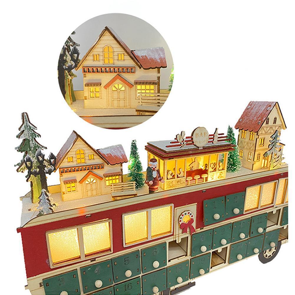 Wooden Advent Calendar Bus Shape Light up For Xmas Decoration h Holiday ...