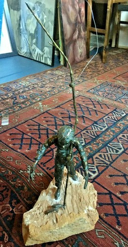 Curtis C. Jere Bronze Fishing Sculpture Quartz Mid Century Brutalist ...