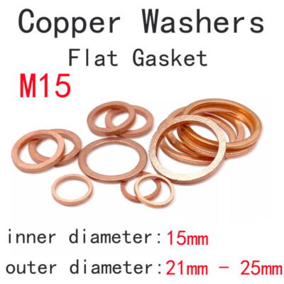 M15 Copper Flat Gasket Round Washers Sealing Washer 15mm Inner Dia 21mm ...