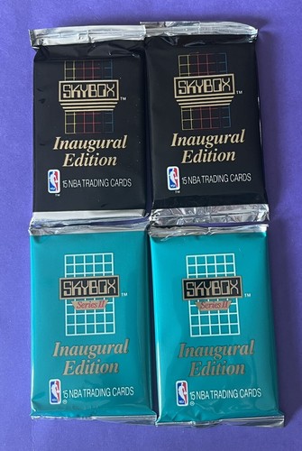 4 UNOPENED Packs 90-91 Skybox NBA BASKETBALL Blue & Black series 1 & 2 ...