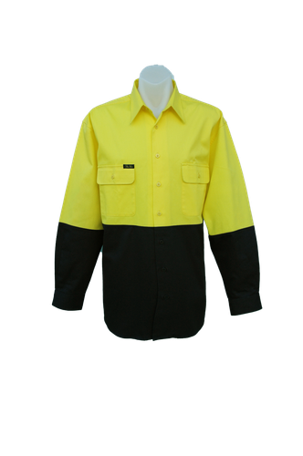 WORK SHIRT HI VIS SAFETY COTTON DRILL HEAVY WEIGHT 190GSM LONG SLEEVE ...