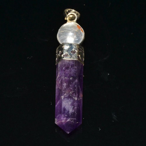 45 MM Long Natural Amethyst Powerful Healing Stone Pendant Set Crystal ...