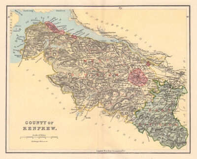 RENFREWSHIRE county map. Parishes Greenock Paisley Glasgow Scotland ...
