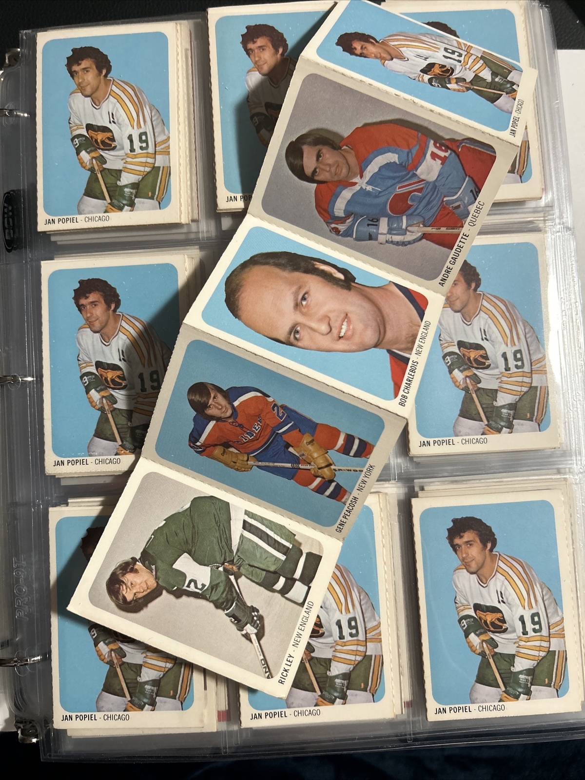 1973-74 Hockey WHA QUAKER OATS #21-25 UNCUT Panel Rick Ley Jan Popiel ...