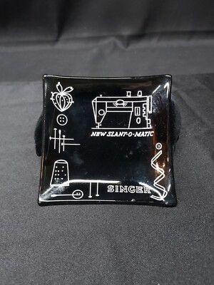 Vintage Singer Glass Pin Dish Trinket Tray ADVERTISING New Slant-O ...