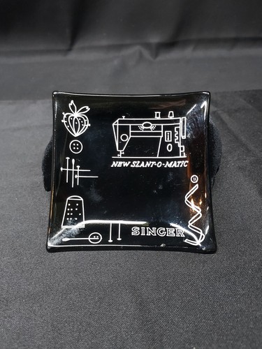 Vintage Singer Glass Pin Dish Trinket Tray ADVERTISING New Slant-O ...