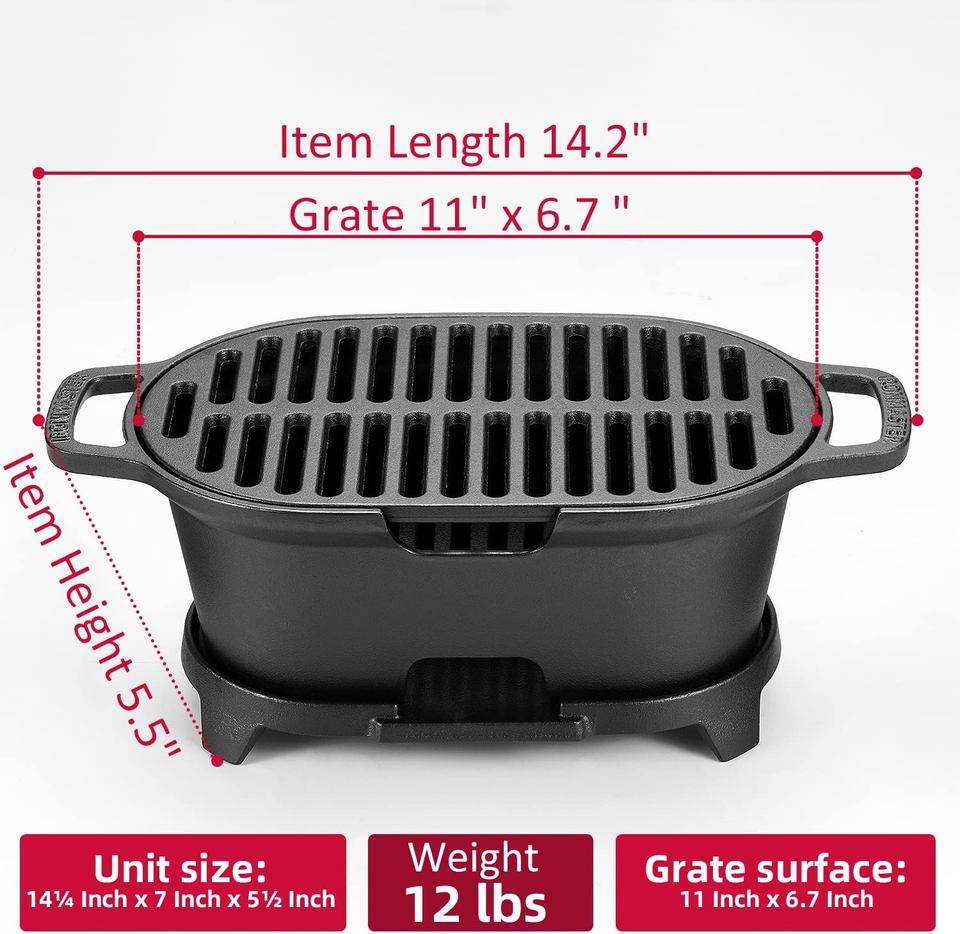 Mini Cast Iron Hibachi Grill, Tabletop Small Portable Charcoal Grill ...