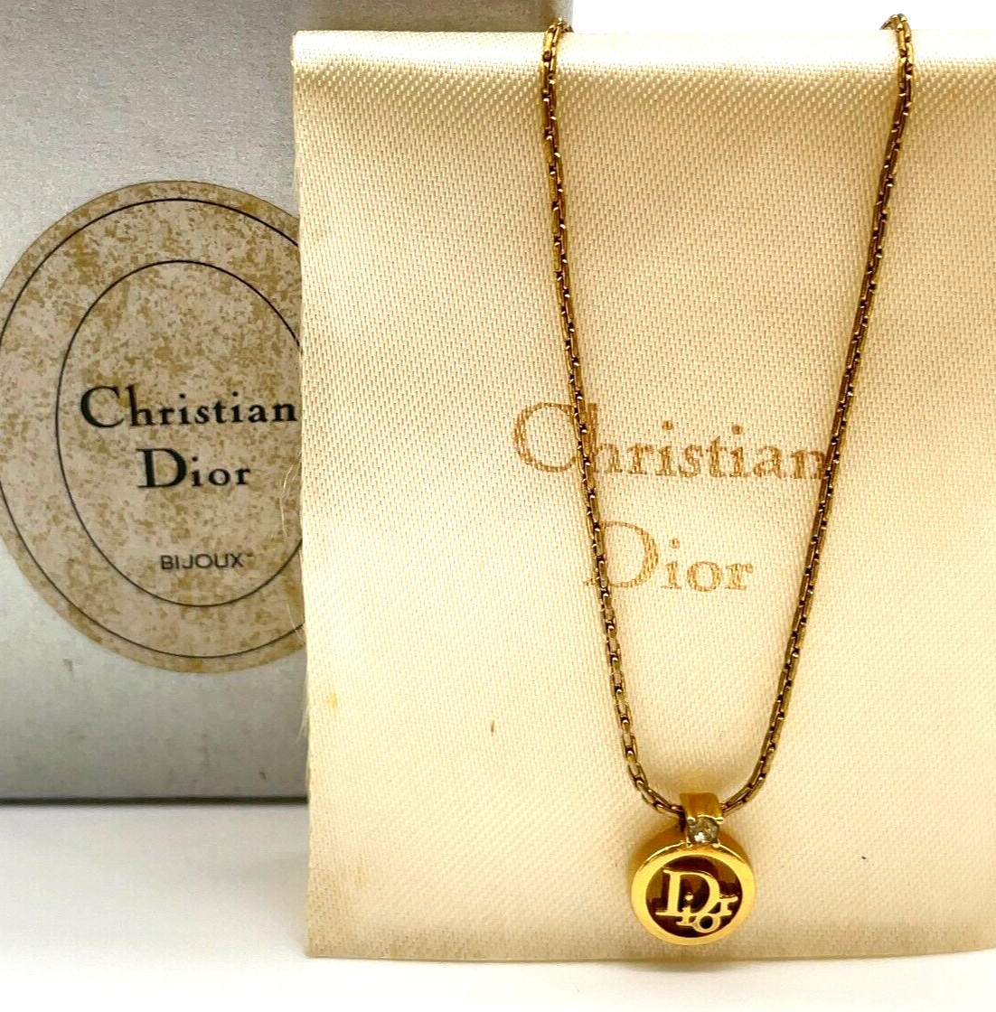 Auth Christian Dior Dior Logo Round Shape Pendant Ne… - Gem