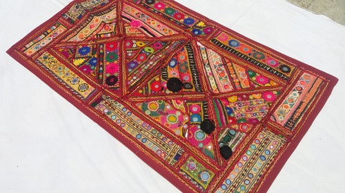 Tribal Patchwork Tapestry Burgundy Mirror Wall hanging Cotton Handmade Rare H | eBay