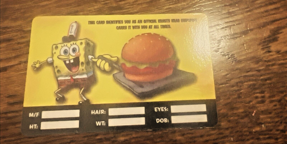 SpongeBob Krusty Krab Identification Card NEW Card VF | eBay