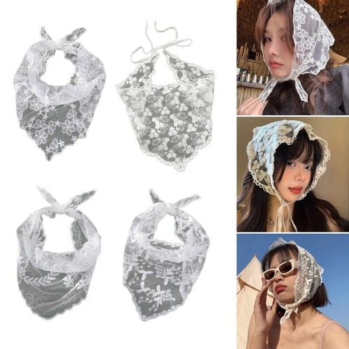 Women Sunproof Lace Triangle Kerchiefs Lightweight Summer Tie Back ...