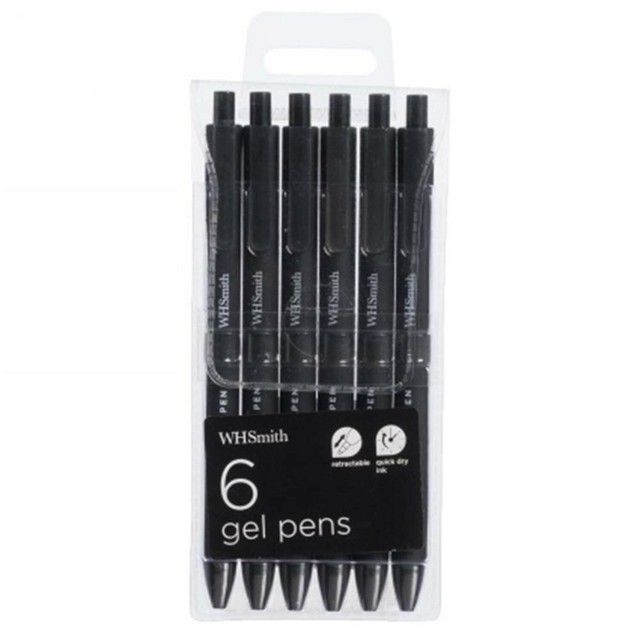 WHSmith Premium Black Retractable Gel Pens With Quick Drying Ink Pack ...