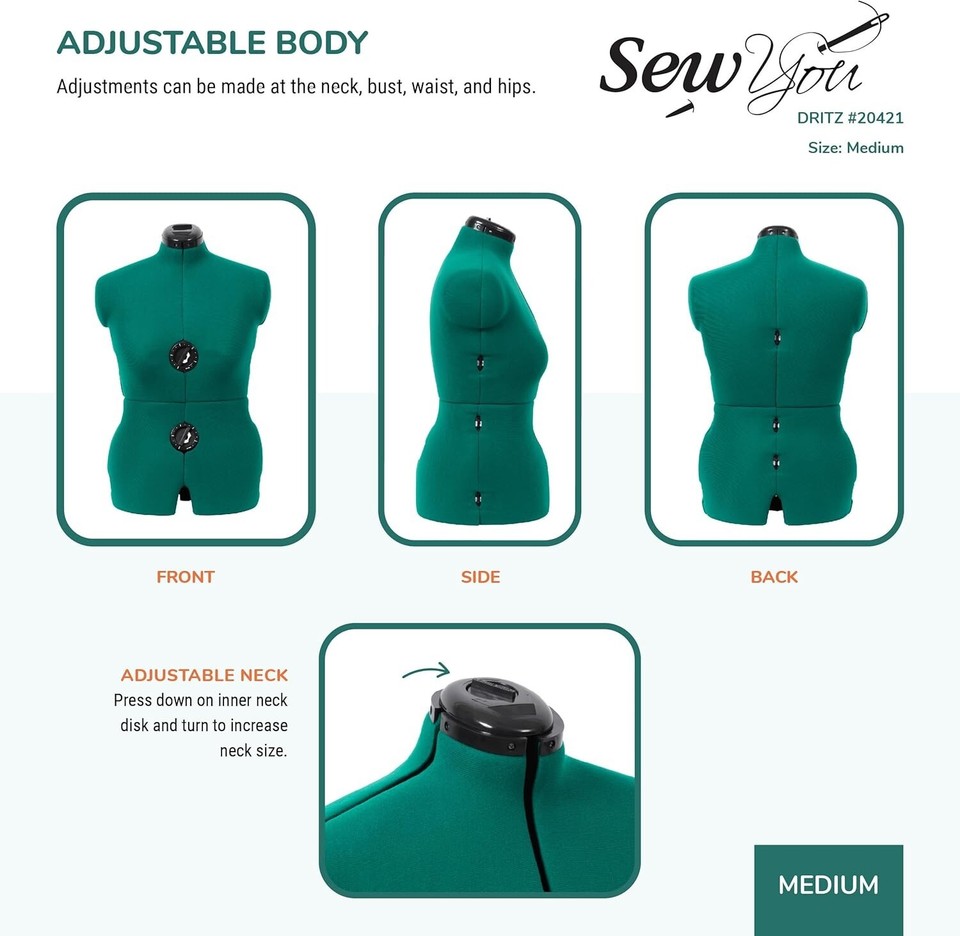Dritz Sew You Adjustable Dress Form, Medium, Opal Green | eBay