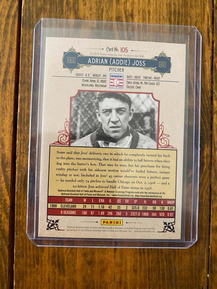 2012 Panini Cooperstown Addie Joss #105 | eBay