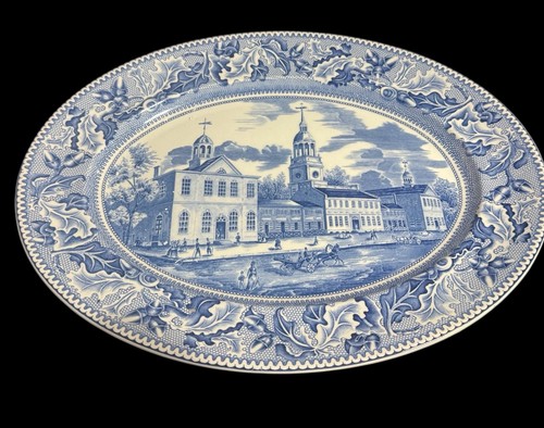 Johnson Brothers Historic America Blue Platter 15.75” Independence Hall ...
