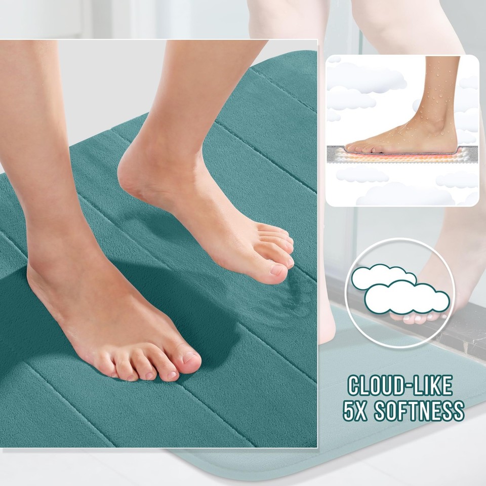 Teal Memory Foam Bath Mat, Non-Slip, Quick Dry, Machine Washable, 24x17 ...