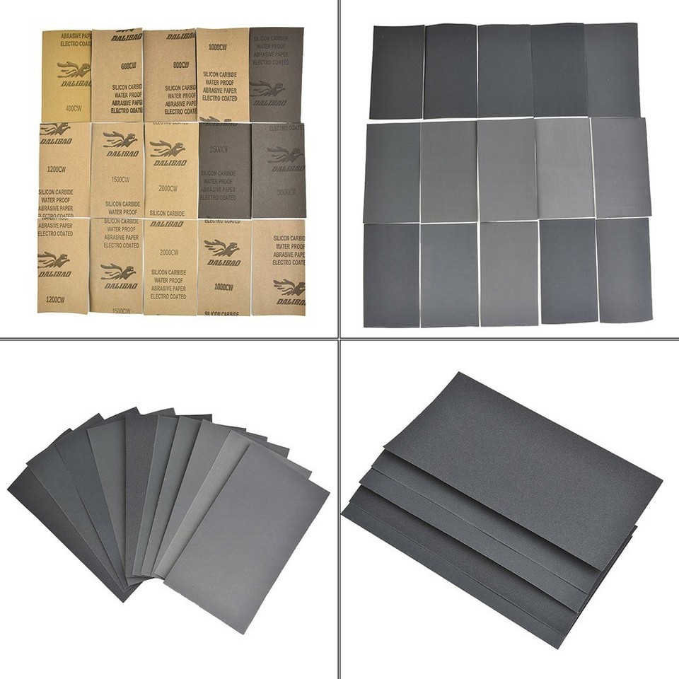 15pcs Wet Dry Sandpaper Polishing Abrasive Waterproof Paper Sheets 400 ...
