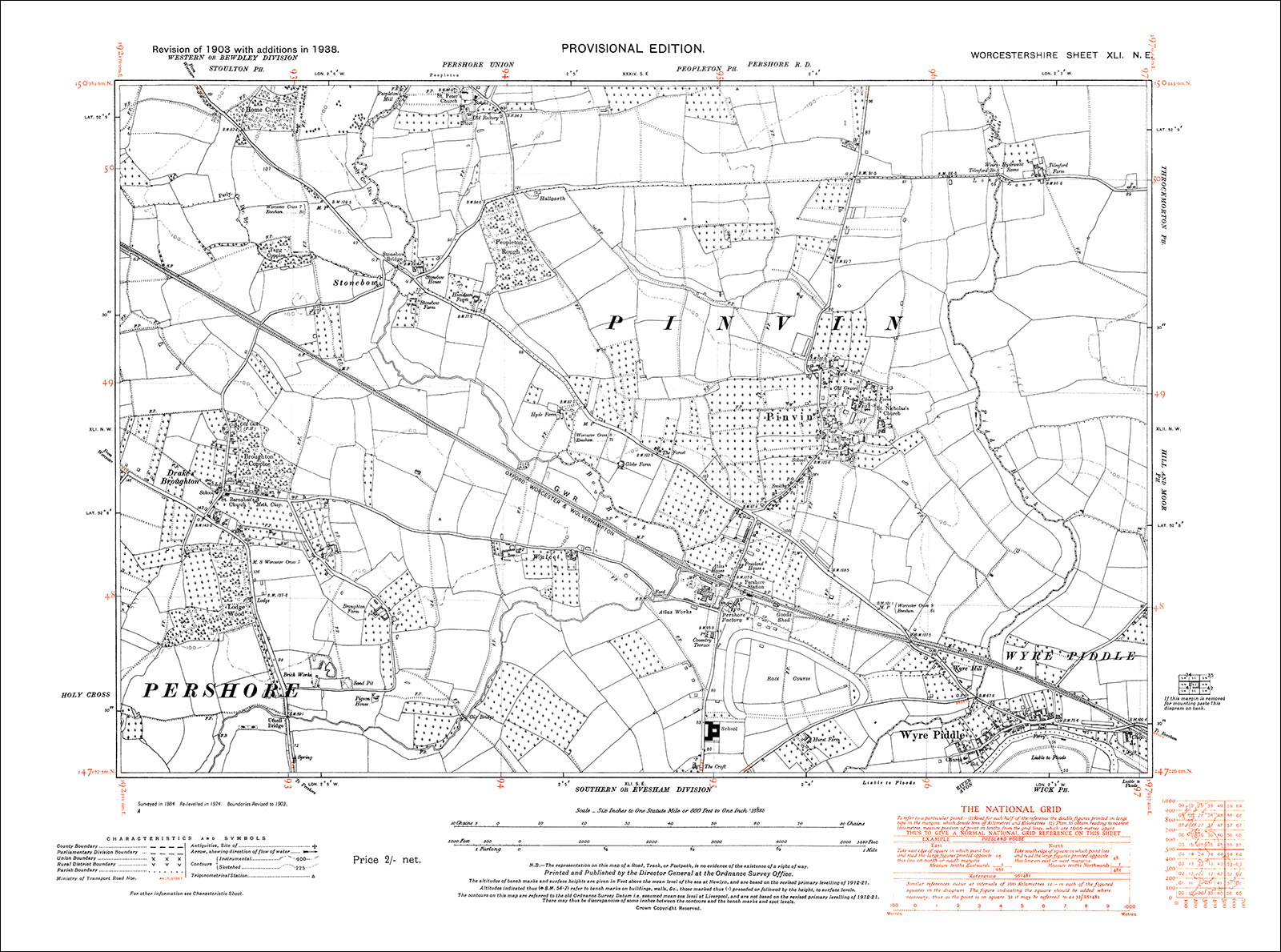 Pinvin, Wyre Piddle, Drake's Broughton, old map Worcs 1938: 41NE | eBay