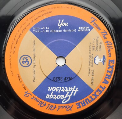 Rare George Harrison New Zealand "You" Solid Centre Custom Apple label ...