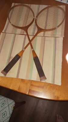 RARE Antique Spalding Wood Badminton Rackets (2) wi Double Spalding ...