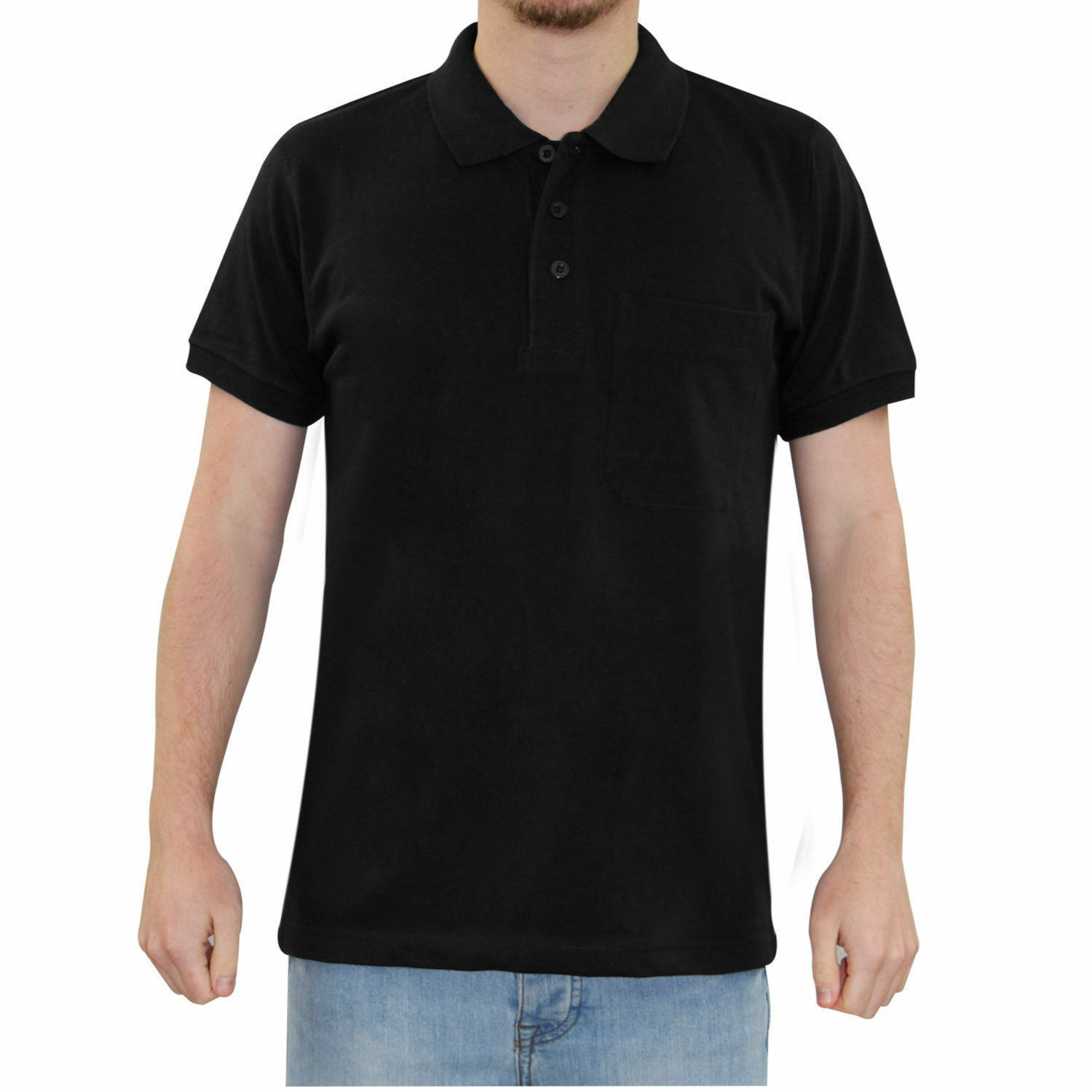 Men Plain Polo Shirts Pique T Shirts Cotton Short Sleeve Casual Work S ...