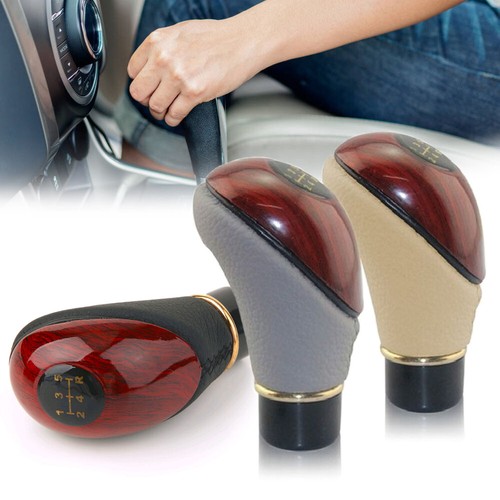 Leather Wood 5 Speed Manual Gear Stick Shift Knob Shifter Lever Car ...