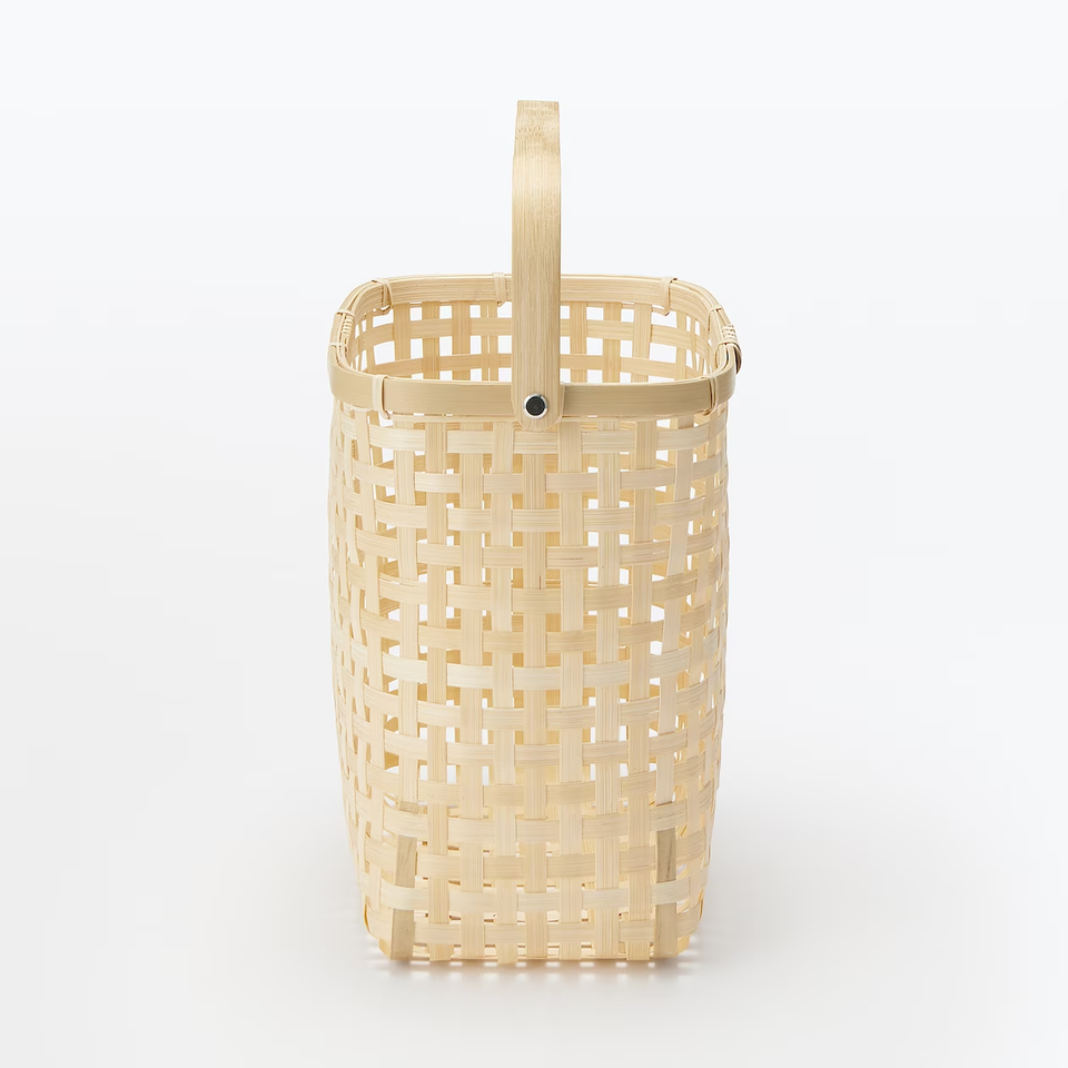 MUJI Bamboo material, four-crochet basket with handle, half Large | eBay