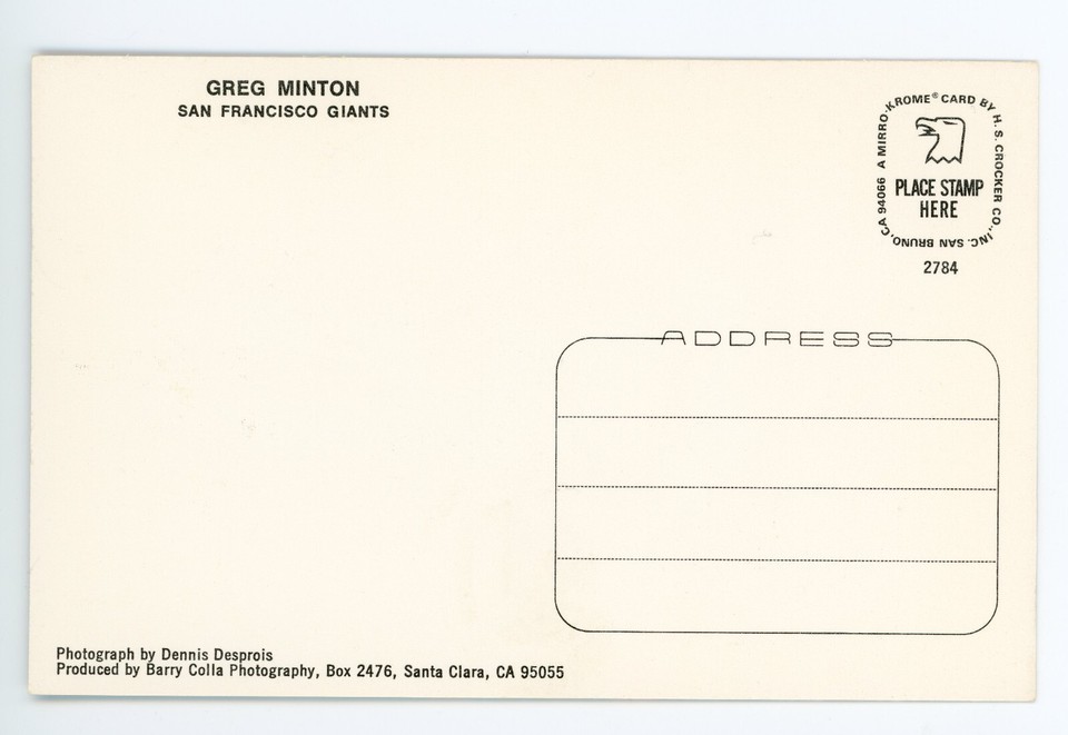 Postcard Greg Minton San Francisco Giants California Major League ...