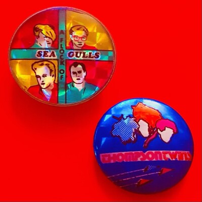 A FLOCK OF SEAGULLS Pin + THOMPSON TWINS VTG 80s New Wave Pinback ...