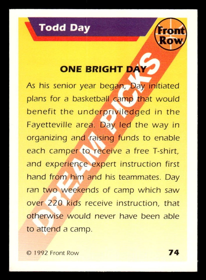 Todd Day 1992 Front Row Dream Picks #74 | eBay