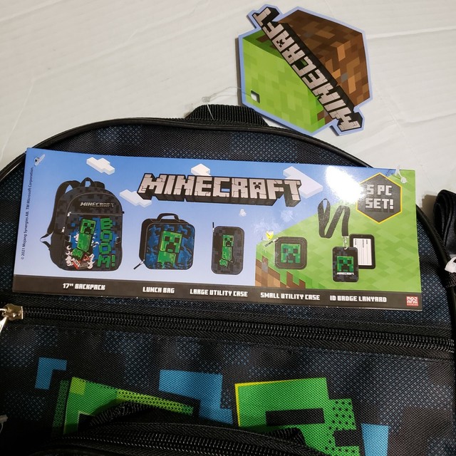 Minecraft Creeper Boom Kids' 17" Backpack with Lunch Bag 5-Piece Set ...
