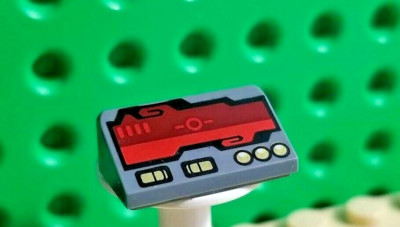 LEGO Red Space Controls Slope 1x2 Tile Printed Buttons Knobs Radar Gold ...