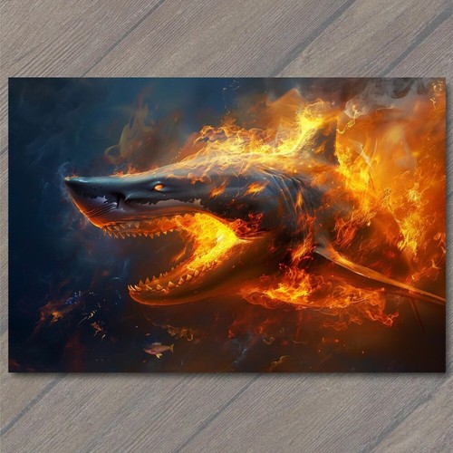 5x7" Shark from Hell Fire Evil Teeth Demon Devil Weird Animal Scary ...