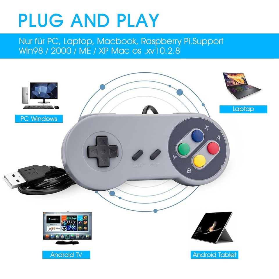 2 Pack Retro Super Nintendo SNES USB Controller for Windows PC Mac ...