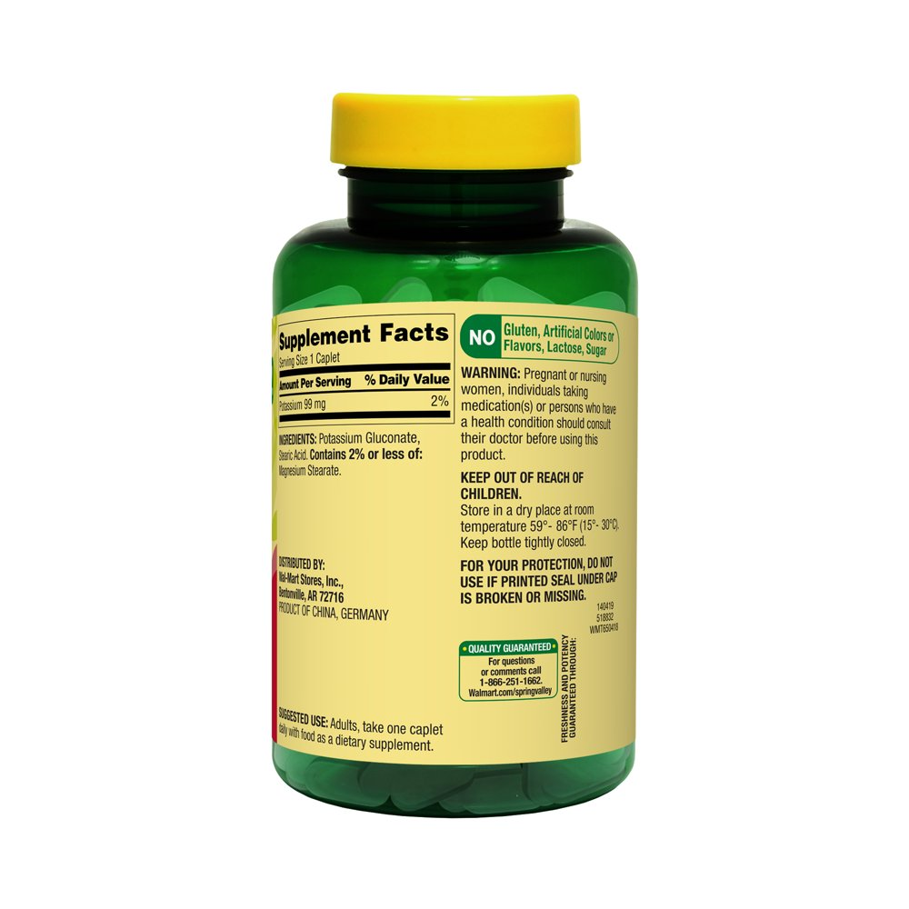 Spring Valley Potassium Caplets Dietary Supplement Value Size, 99 mg ...