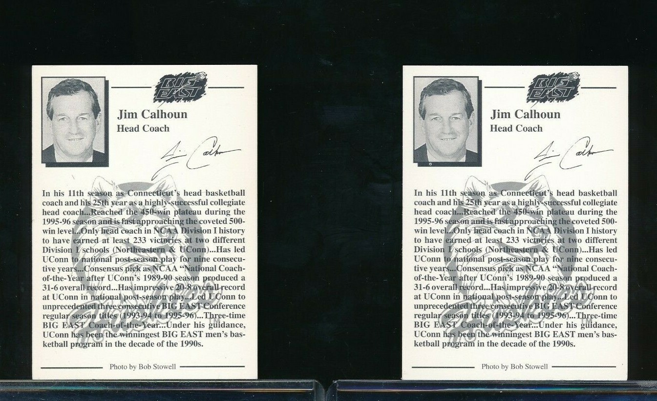 1996-97 First Union Connecticut Huskies Uconn Team Issue Jim Calhoun #1 ...