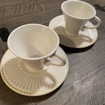 LENNOX BUTLER'S PANTRY IVORY FOOTED 2 Tea Cups And Saucer Sets White ...