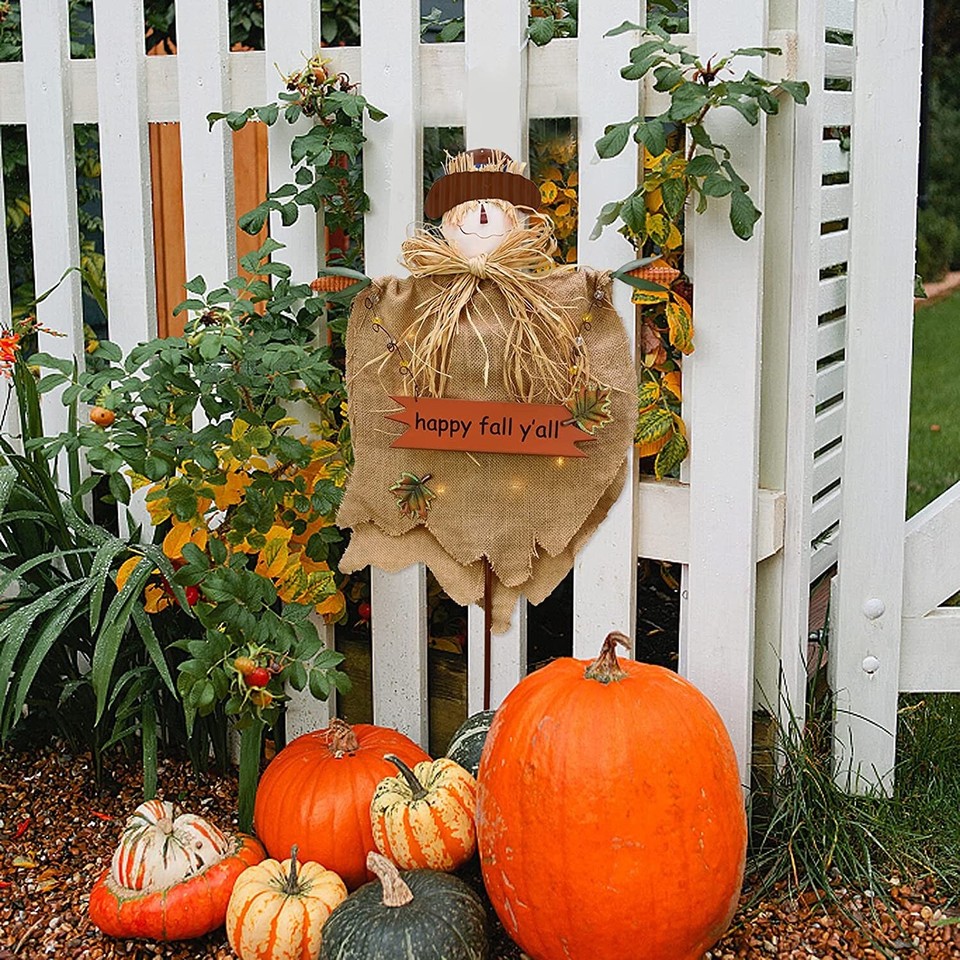Fall Harvest Scarecrow Decor with LED Light Scarecrow Yard Stake Happy ...