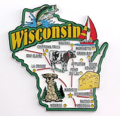 WISCONSIN STATE MAP AND LANDMARKS COLLAGE FRIDGE COLLECTIBLE SOUVENIR ...