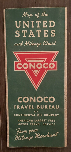 Map United States Conoco Travel Bureau of Continental Oil Co Mileage ...