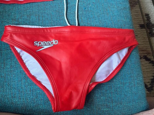 Speedo Water polo suit 28 30 jaspo L Mens Swimsuit Rubber Wet Look Red ...