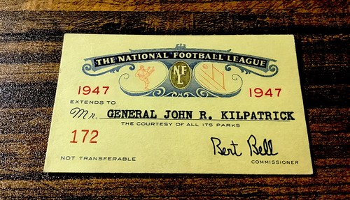 1947 NFL RARE Season Pass,All NFL Stadiums, General John Kilpatrick,by ...