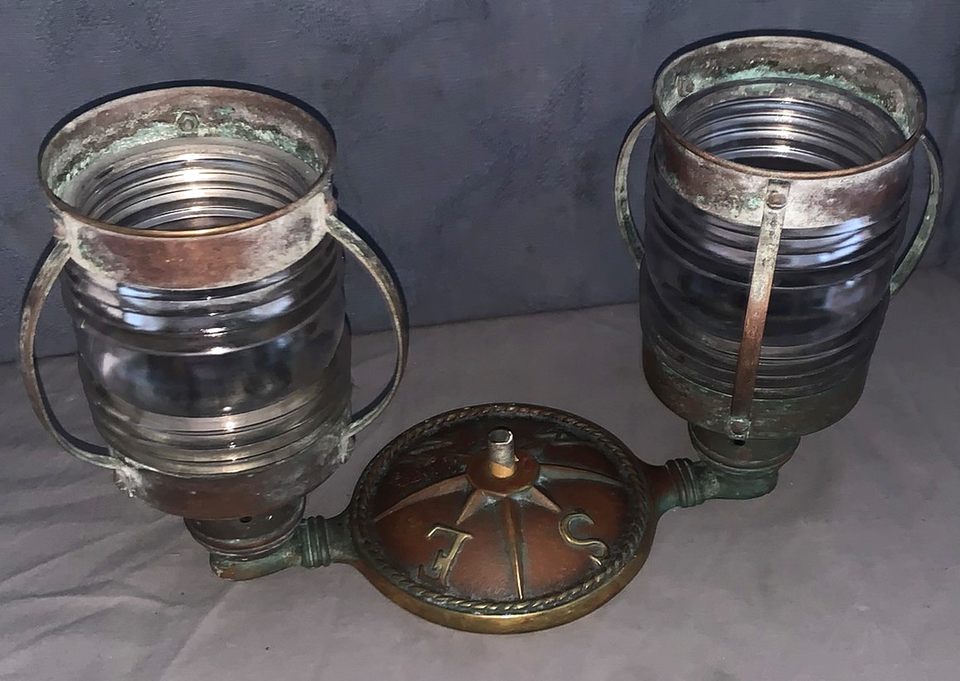 Vintage Antique Double Mast Head Lights Compass Center Copper Brass | eBay