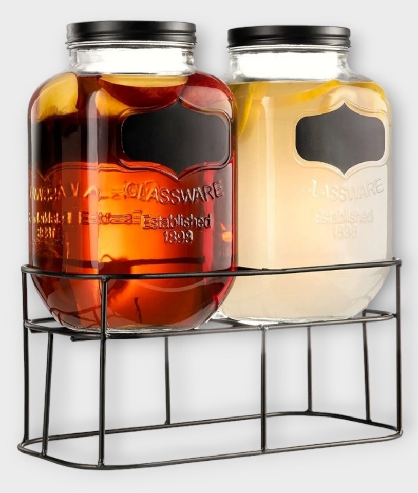Royalty Art Dual Mason Jar Drink Dispensers with Metal Stand (4-Liters ...