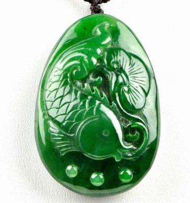 Natural Green Nephrite Jade Koi Fish Pendant Necklace Talisman w ...