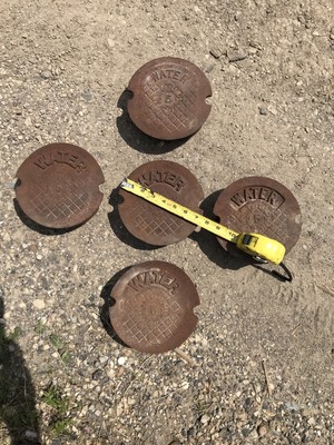 LOT OF 5 Cast Iron Salvage Valve Box Lids “WATER AMETEK PLYMOUTH ...
