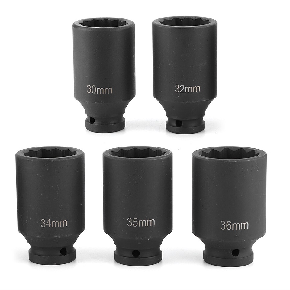 5PCS Deep Impact Socket Kit 30mm 32mm 34mm 35mm 36mm 12 Point Axle Nut ...