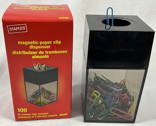 Staples 4 Inch Paper Clip Dispenser Holder Magnetic 100 Vinyl Clips ...