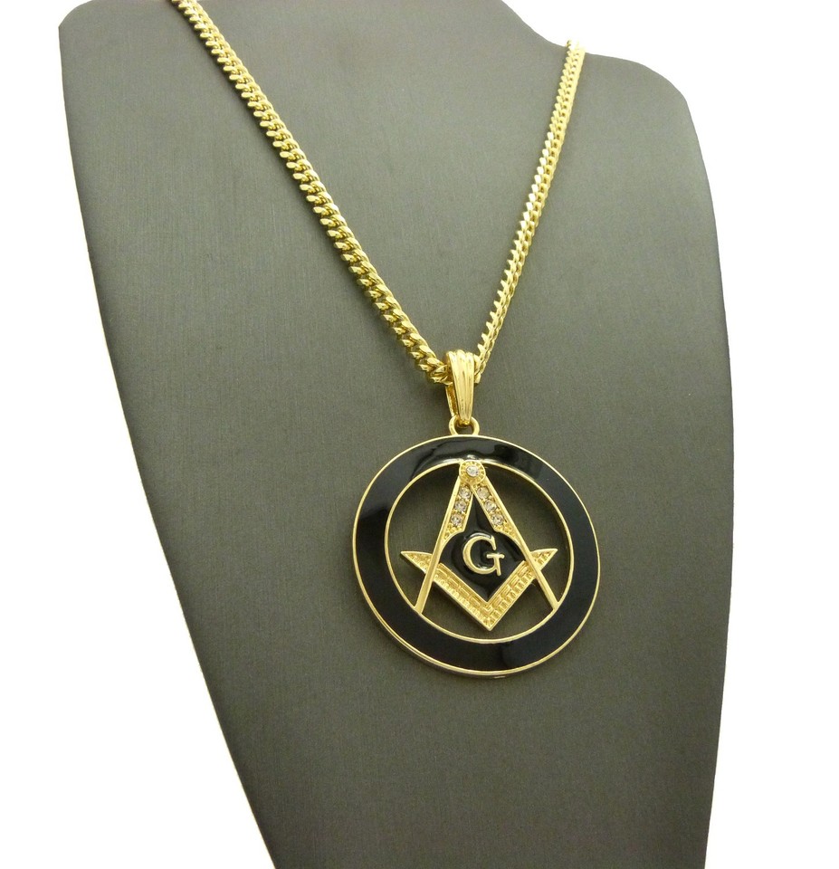 NEW FREEMASON MASONIC COMPASS PENDANT 4mm/24" CUBAN CHAIN NECKLACE ...