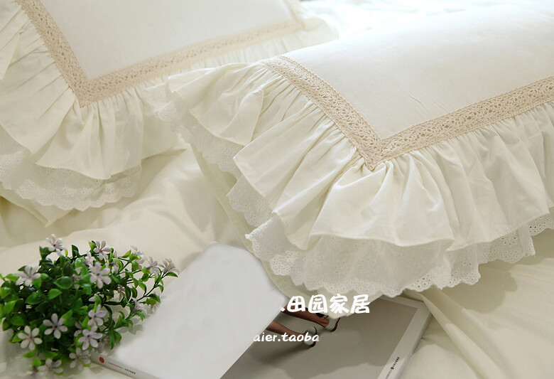 Embroidery Ivory White Cotton Ruffles Lace Layers Pillowcase Cover Case ...